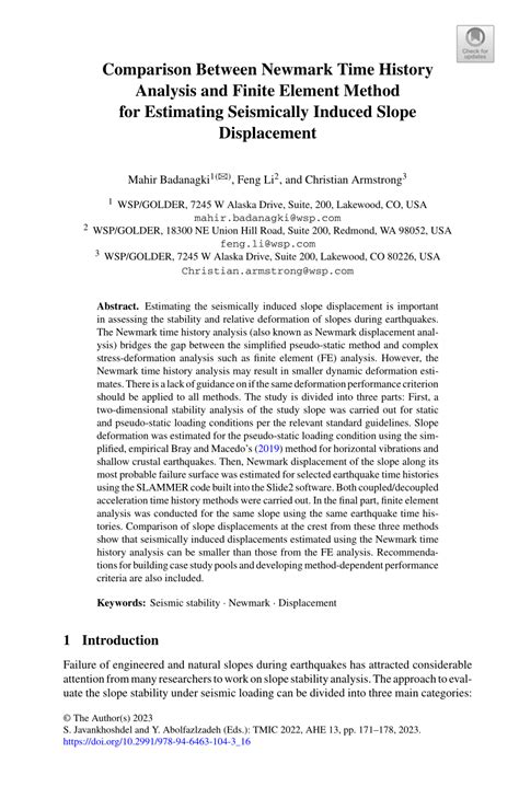Pdf Comparison Between Newmark Time History Analysis And Finite Element Method For Estimating