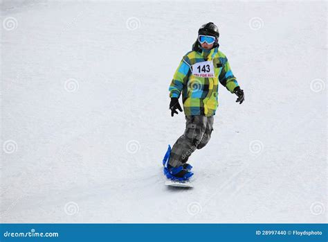 Boy Snowboarding On Ski Slope Editorial Image Image Of Boarder
