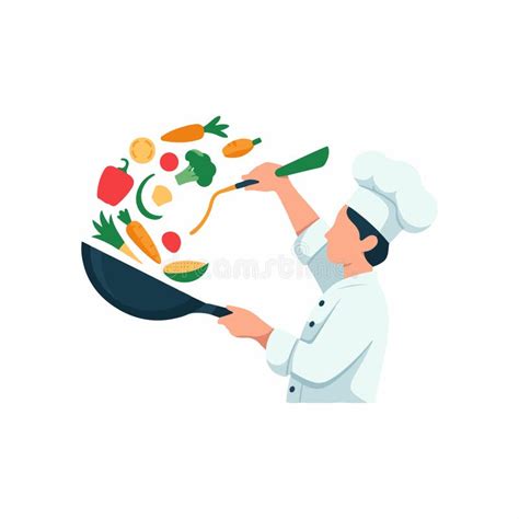 Chef Cooking Vegetables In A Wok With A Spatula And Ladle Food Stock