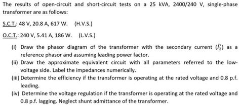 Solved The Results Of Open Circuit And Short Circuit Tests