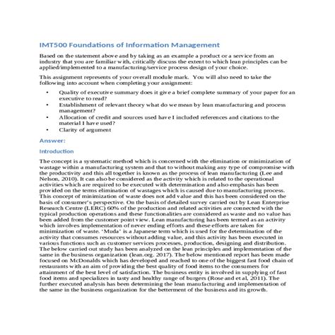 Strategic Development Of Lean Manufacturing In Mcdonalds