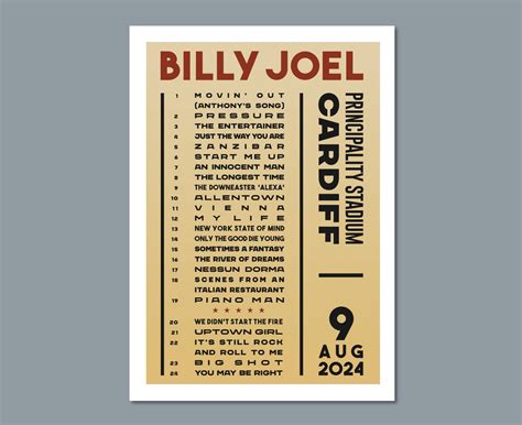 Billy Joel 2023 2024 Uk Tour Setlist Poster London Cardiff Type