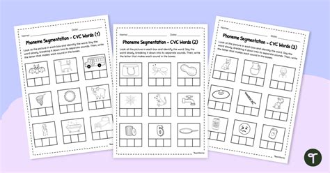 Phoneme Segmentation Worksheets Cvc Words Teach Starter