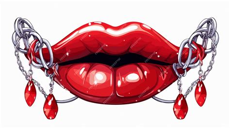 Chic Red Lips With Piercings Cartoon Vector Illustration Premium Ai