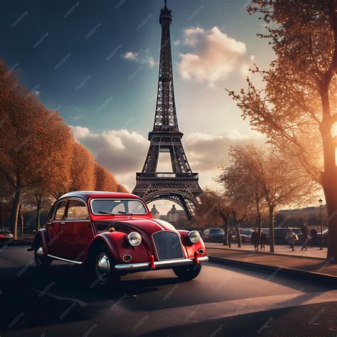 Premium Photo Vintage Car In Paris With Eiffel Tower In The Background
