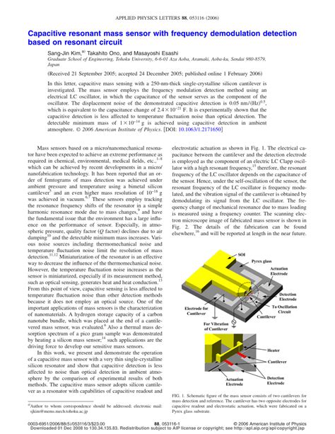 Pdf Capacitive Resonant Mass Sensor With Frequency Demodulation Detection Based On Resonant