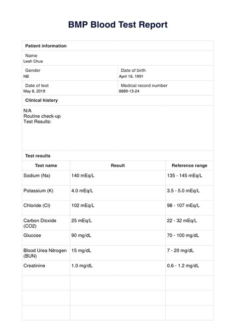 Bmp Blood Test Report And Example Free Pdf Download
