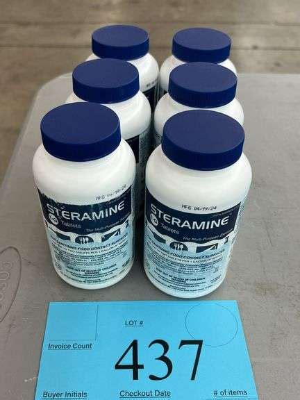 6 Bottles Of Steramine Sanitizing Tablets Earls Auction Company
