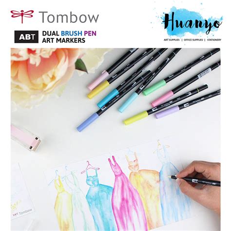 Tombow Abt Dual Tips Drawing And Calligraphy Brush Pen Pallete Colour Series With Blender Set Of 6