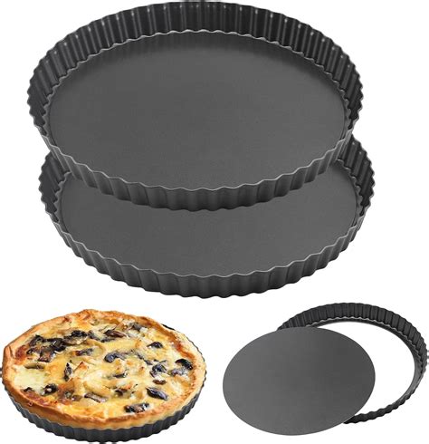 Hakzeon 2 Pack 10 Inch Non Stick Quiche Tart Pan With Loose Bottom