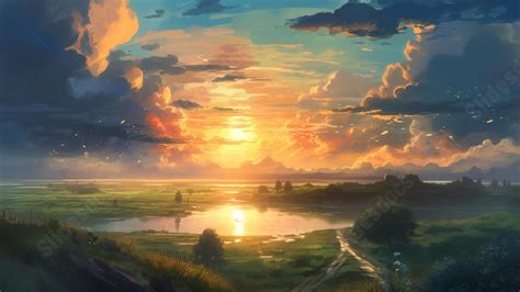 무료 풀과 물에 반사되는 태양의 아름다운 자연 풍경 Ppt 배경 Slidesdocs