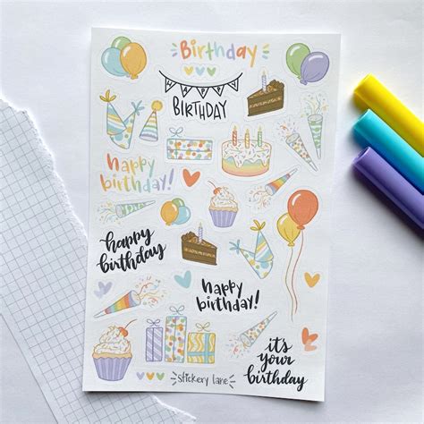 Birthday Sticker Sheet Stickers For Bullet Journal And Etsy