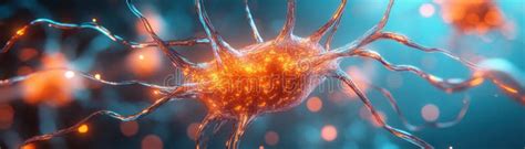Abstract Neuron Cell With Glowing Synapses Microscopic View Of Brain Cell With Colorful Lights