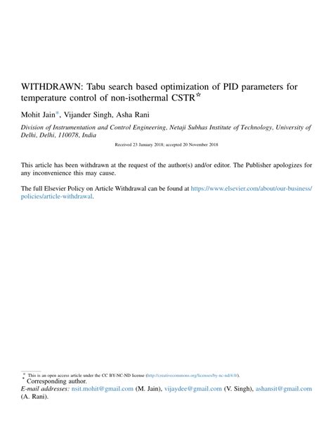 Pdf Tabu Search Based Optimization Of Pid Parameters For Temperature Control Of Non Isothermal