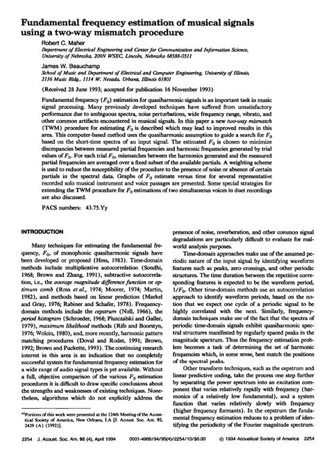 Pdf Fundamental Frequency Estimation Of Musical Signals Using A Two