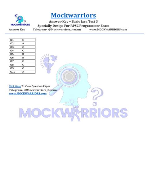 Mockwarriors Basic Java Test3 Answer Key Pdf