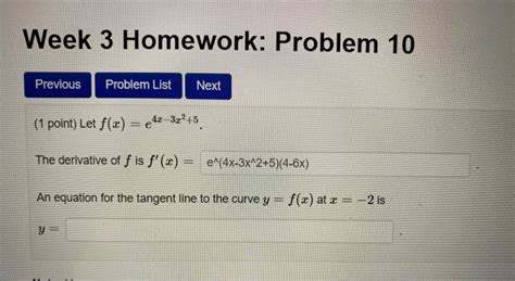 Solved Week 3 Homework Problem 10 Previous Problem List