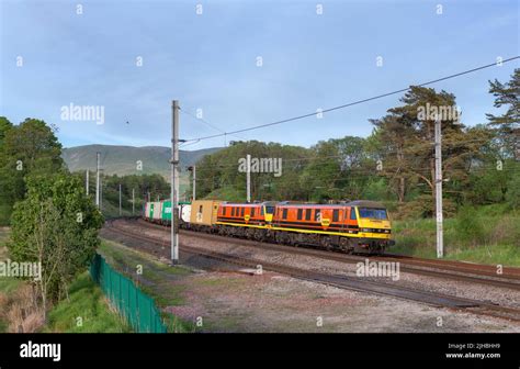 2 Freightliner Class 90 Electric Locomotives Passing Grayrigg Loops On