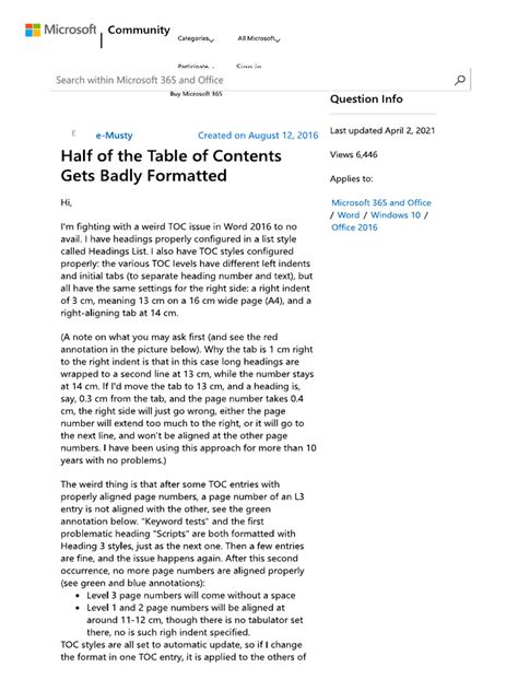 Half Of The Table Of Contents Gets Badly Formatted Pdf