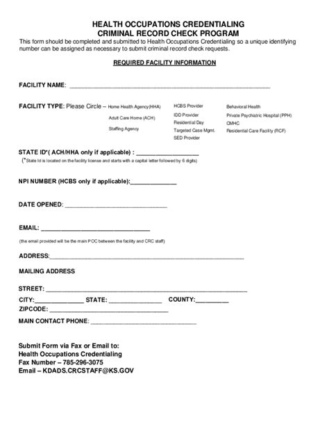 Fillable Online Kdads Hoc Criminal Record Check Fax