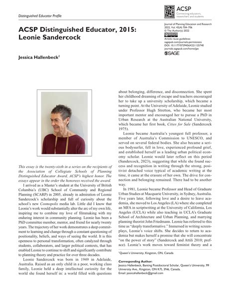 Pdf Acsp Distinguished Educator 2015 Leonie Sandercock