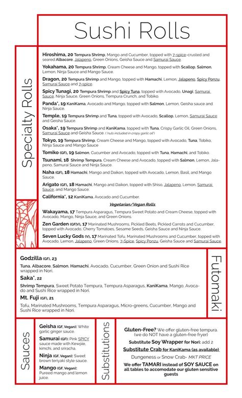 Menu At Nourish Sushi Restaurant Nevada City