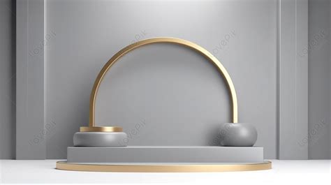 세련된 골드 아치 포디엄 미니멀한 회색 배경의 3d 제품 디스플레이 미니멀 배경 레이 배경 미니 배경 이미지 Hd