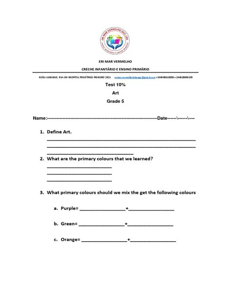 Grade 5 Test Art Pdf