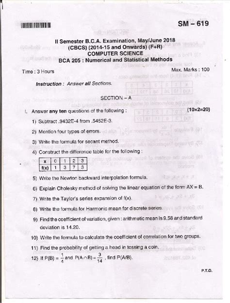 Bangalore University Bca Computer Science Bca 205 Numerical And