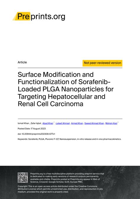 Pdf Surface Modification And Functionalization Of Sorafenib Loaded