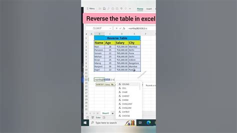 Reverse The Table In Excel Tips And Tricks Focusinguide Exceltips Tutorial Shortvideo Youtube