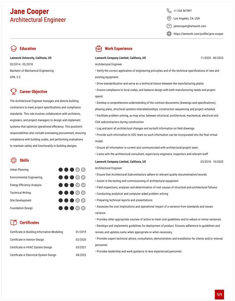 Architectural Engineer Resume Example