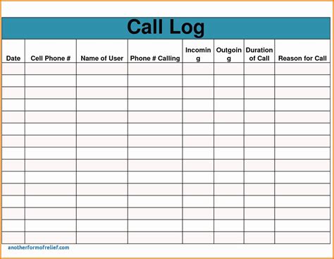 Sales Call Log Template