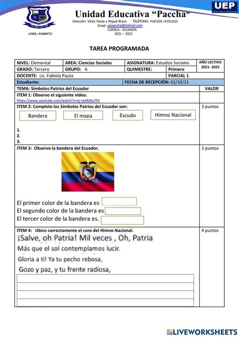Símbolos Patrios Online Exercise For 3ro Elemental Live Worksheets