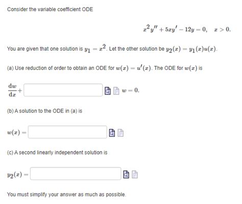 Solved Consider The Variable Coefficient Ode
