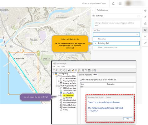 在 civil 3d 中使用 autodesk connector for arcgis 时，特性集列表定义为空