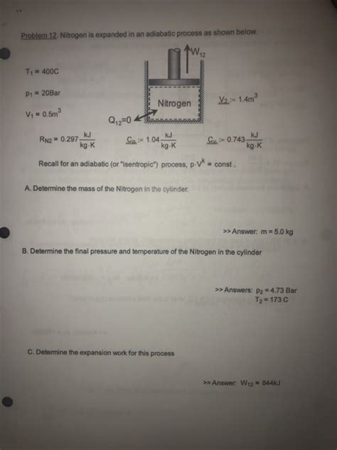 Solved Problem 12 Nitrogen Is Expanded In An Adiabatic