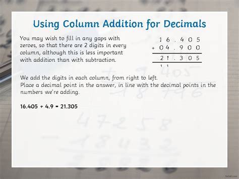 Number Column Addition And Subtraction For Decimals Learning