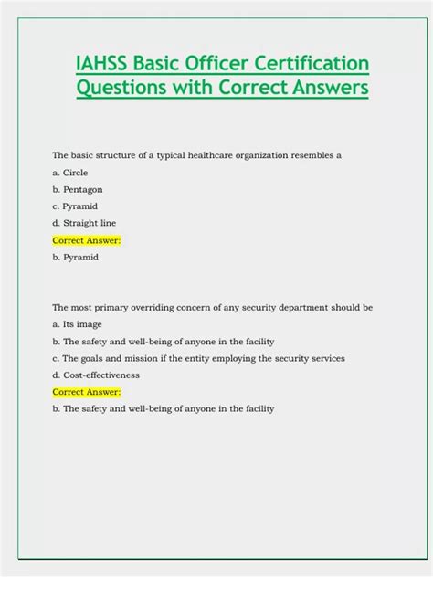 Iahss Basic Officer Certification Questions With Correct Answers