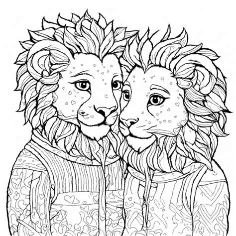 Download Two Cartoon Lions In Hoodies Coloring Pages Online Creative