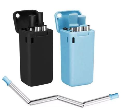 2 Pack Collapsible Straw Reusable Stainless Steel Metal Drinking Straw