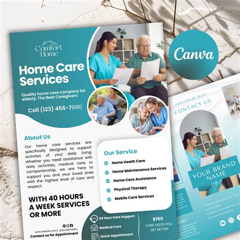 Home Care Flyer And Trifold Brochure Customizable Canva Templates Etsy