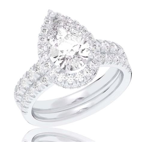 4 14ctw Pear Lab Grown Diamond Halo White Gold Engagement And Wedding