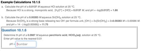 Solved Example Calculations A Calculate The Ph Of A Chegg Com