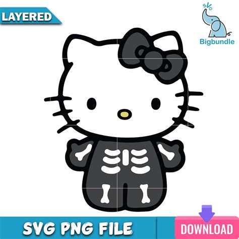 Hello Kitty Skeleton Halloween Halloween Png Svg Instant Download Bigbundlesvg