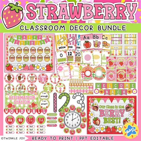 Strawberry Theme Classroom Decor Bundle Back To School August Decor Ideas