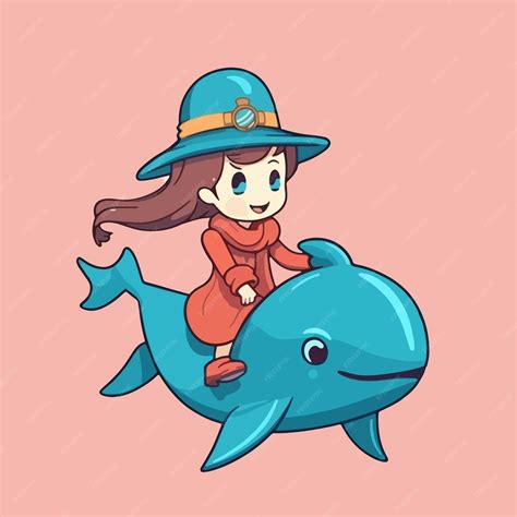 Premium Vector Girl Riding A Blue Whale