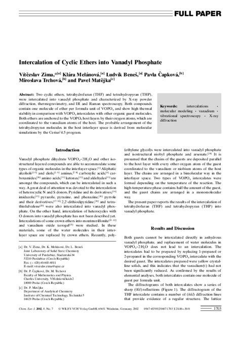 Pdf Intercalation Of Cyclic Ethers Into Vanadyl Phosphate