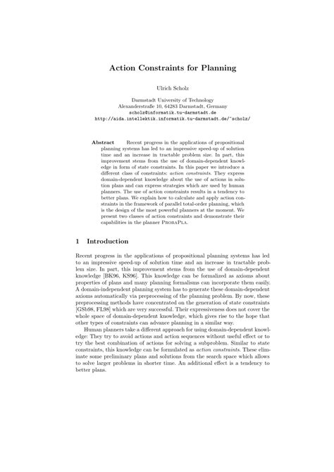 Pdf Action Constraints For Planning