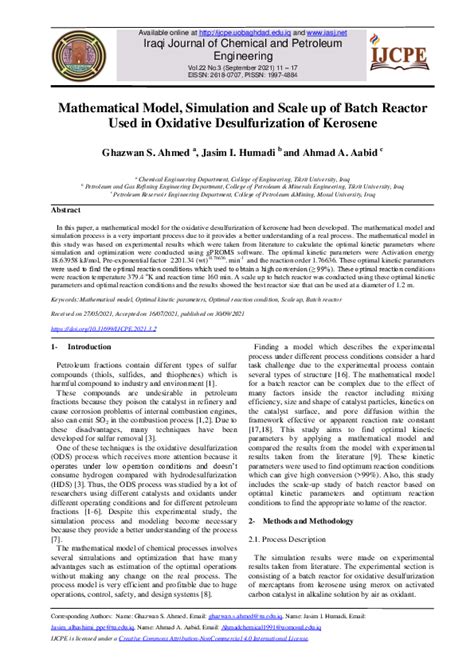 Pdf Mathematical Model Simulation And Scale Up Of Batch Reactor Used